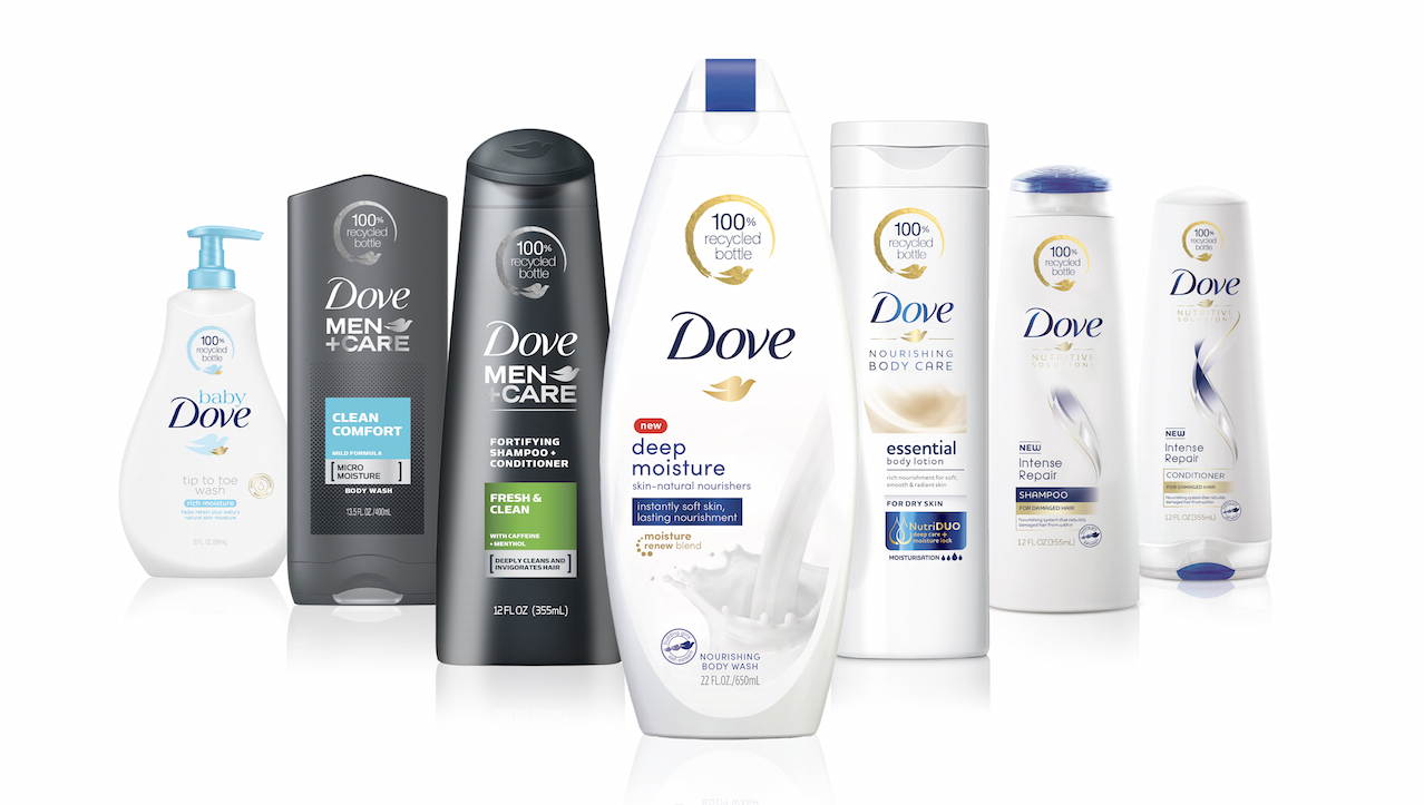 Unilever-owned Dove aims for 100% recycled plastic bottles by 2025 - Glossy